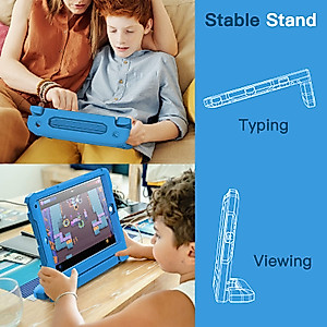 JETech Kids Case for iPad 9.7-Inch (6th/5th Generation, 2018/2017 Model) with Built-in Screen Protector, Shockproof Full-Body Handle Stand Tablet Protective Cover (Blue)