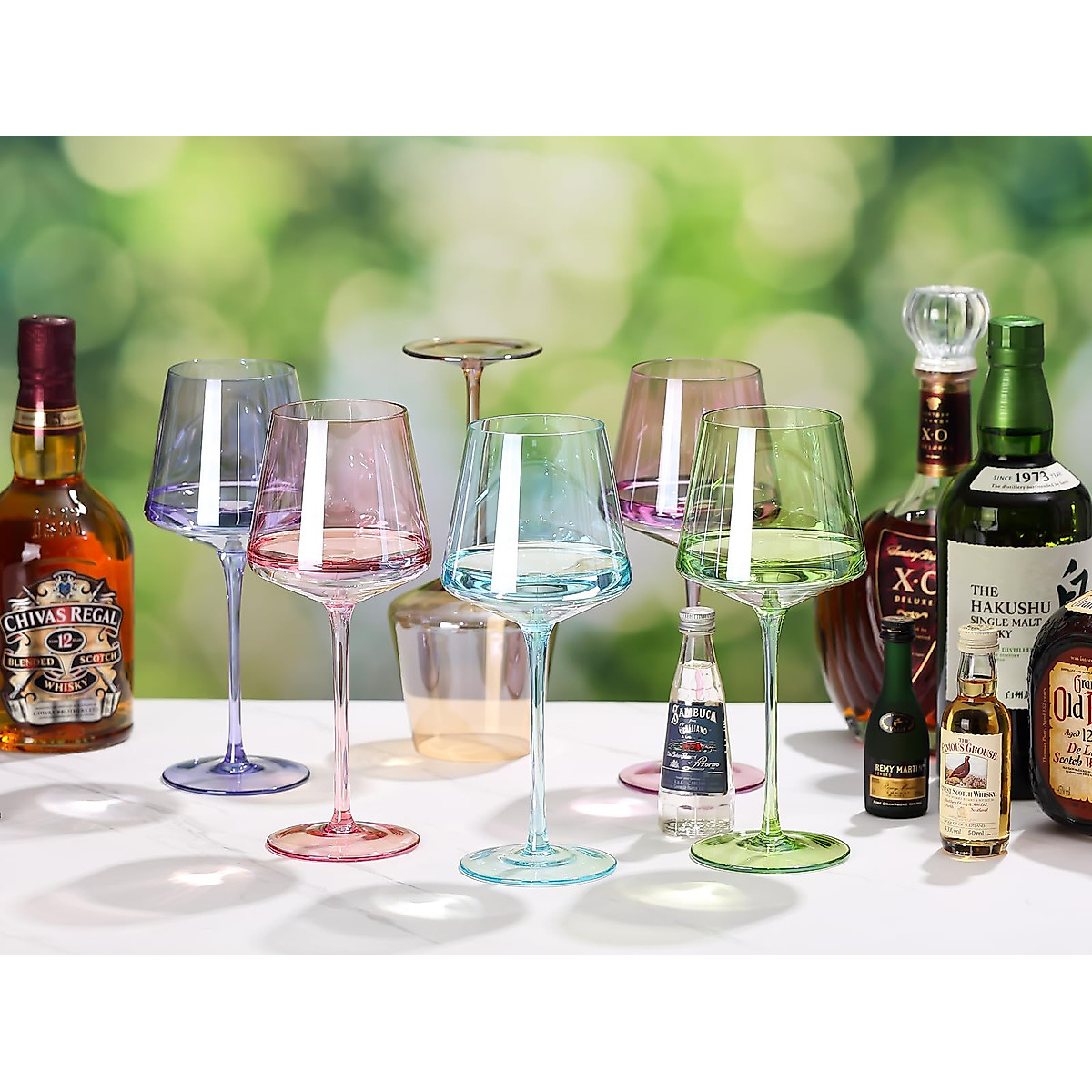 Physkoa Mothers Day Gifts for Mom Colored Wine Glasses Set 6, 16oz Long Stem Multi-Color Wine Glass-Colorful Wine Glasses for Christmas Celebrations-HandBlown|Durable|HandWash