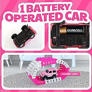 168 PCS Pink Magic Bendable Race Track Toy, Snap Together Create a Road Flexible Track Car Set for Toddlers, Kids, Boys, and Girls