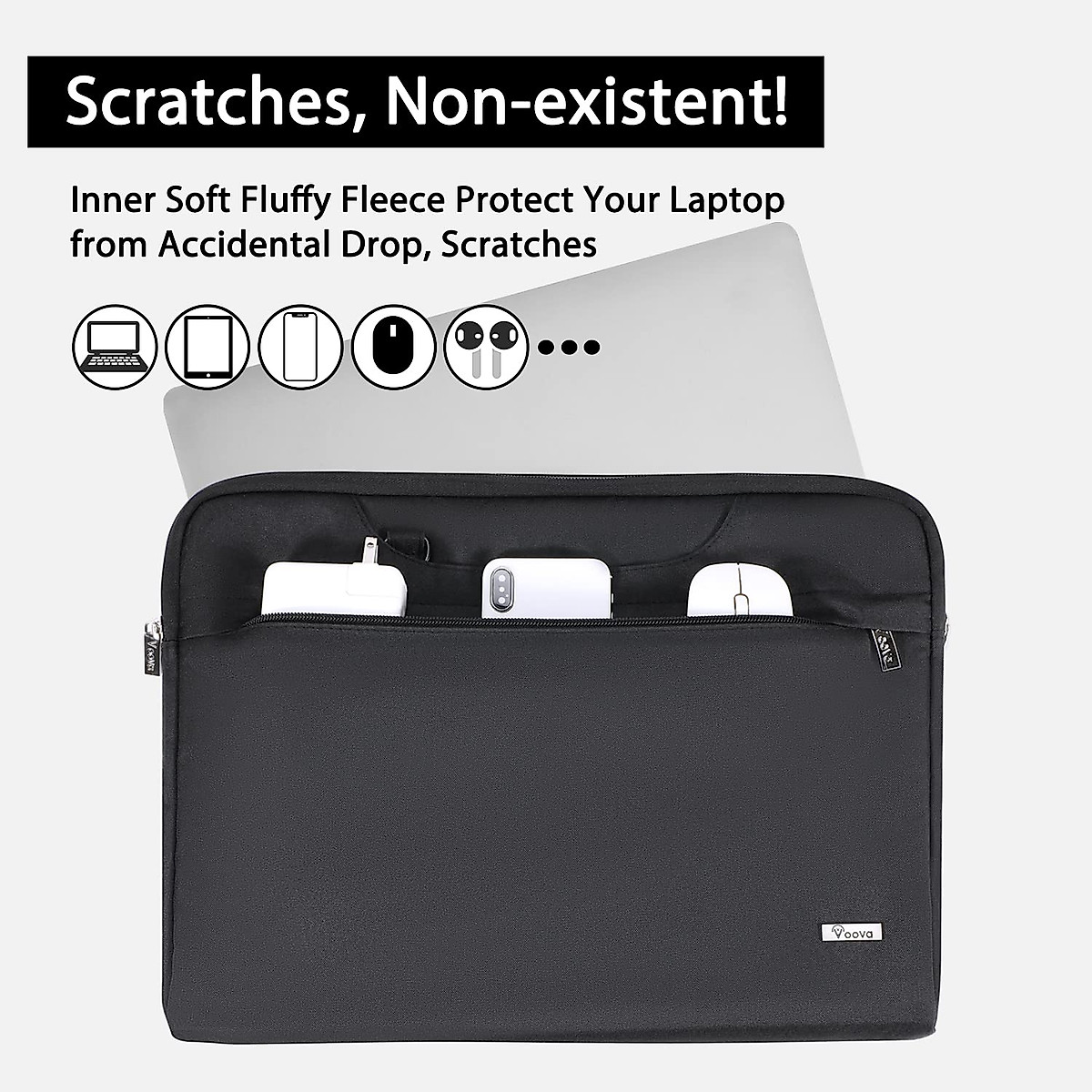 V Voova Laptop Bag 15.6 inch with Shoulder Strap & Handle, Waterproof Laptop Case Sleeve Compatible with 15-16”MacBook Air/Pro, HP Acer Asus Dell Lenovo, Slim Computer Bag for Men Women, Black