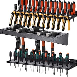 Memorywuu 3 Pcs 16in Tool Holder Organizer for Screwdrivers, Hammer, Pliers, Wall Mounted Metal Storage Rack Organizer for Workshop, Workbench, Fit Most of Screwdrivers, Hammer, Pliers or Small Tools