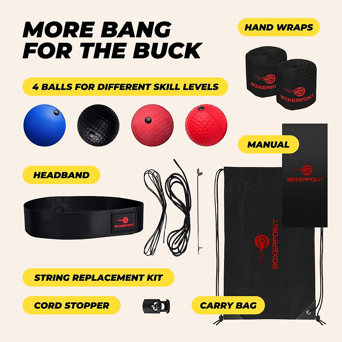Boxerpoint Boxing Reflex Ball – Boxing Ball Headband Boxing Game for Adults & Kids – Hand Eye Coordination Training Boxing Equipment & MMA (Adults)