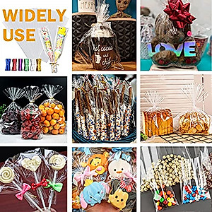 LEOSINDA 100pcs 3 X 11 Clear Long Flat Gift Wrap Cellophane Bags Cookie Bags with 6 Mix Colors Twist Ties Cello Goodie Treat Bags Bakery Party favor Packaging 1.3mil…