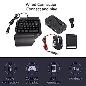 One-Handed RGB Gaming Keyboard Mouse and Converter Combo, Wired 39 Keys LED Backlit Keyboard, 6 Keys Gaming Mouse and Converter Set for PS4, for Switch and PC(Black)