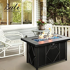BALI OUTDOORS 42 inch Rectangular Propane Gas Fire Pit Table with Blue Fire Glass, Fire Pits Outdoor for Outside Patio and Garden