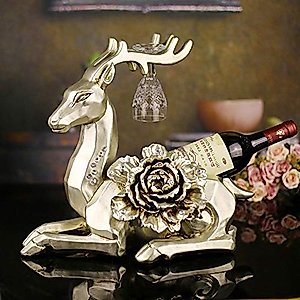 PIBM Stylish Simplicity European Home Decoration Handicraft Factory Direct Resin Lying Deer Wine Rack Peony Business Gifts Wholesale (40 * 25 * 35Cm) Beautiful and Elegant