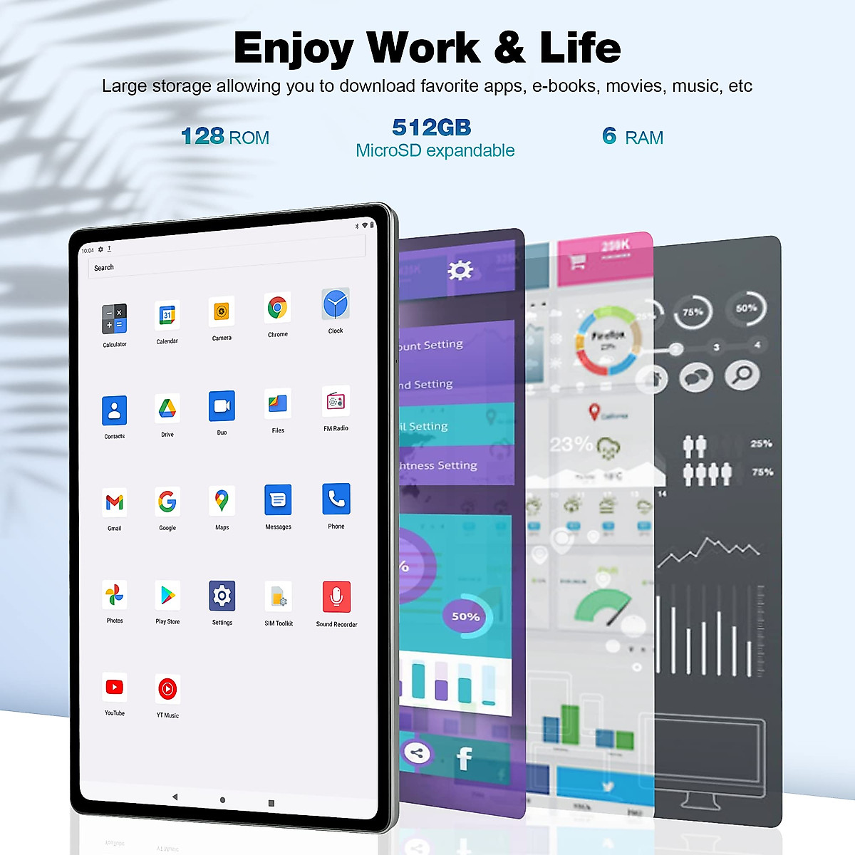 Veidoo Android Tablet 10.4 Inch, 6GB + 128GB Memory(Up to 2TB), 2K 1200 * 2000 FHD Screen, Octa-Core Processor, GPS, 2.4G/5G WiFi, Bluetooth 5.0, Dual Nano SIM Card 4G LTE Tablet (Gray)
