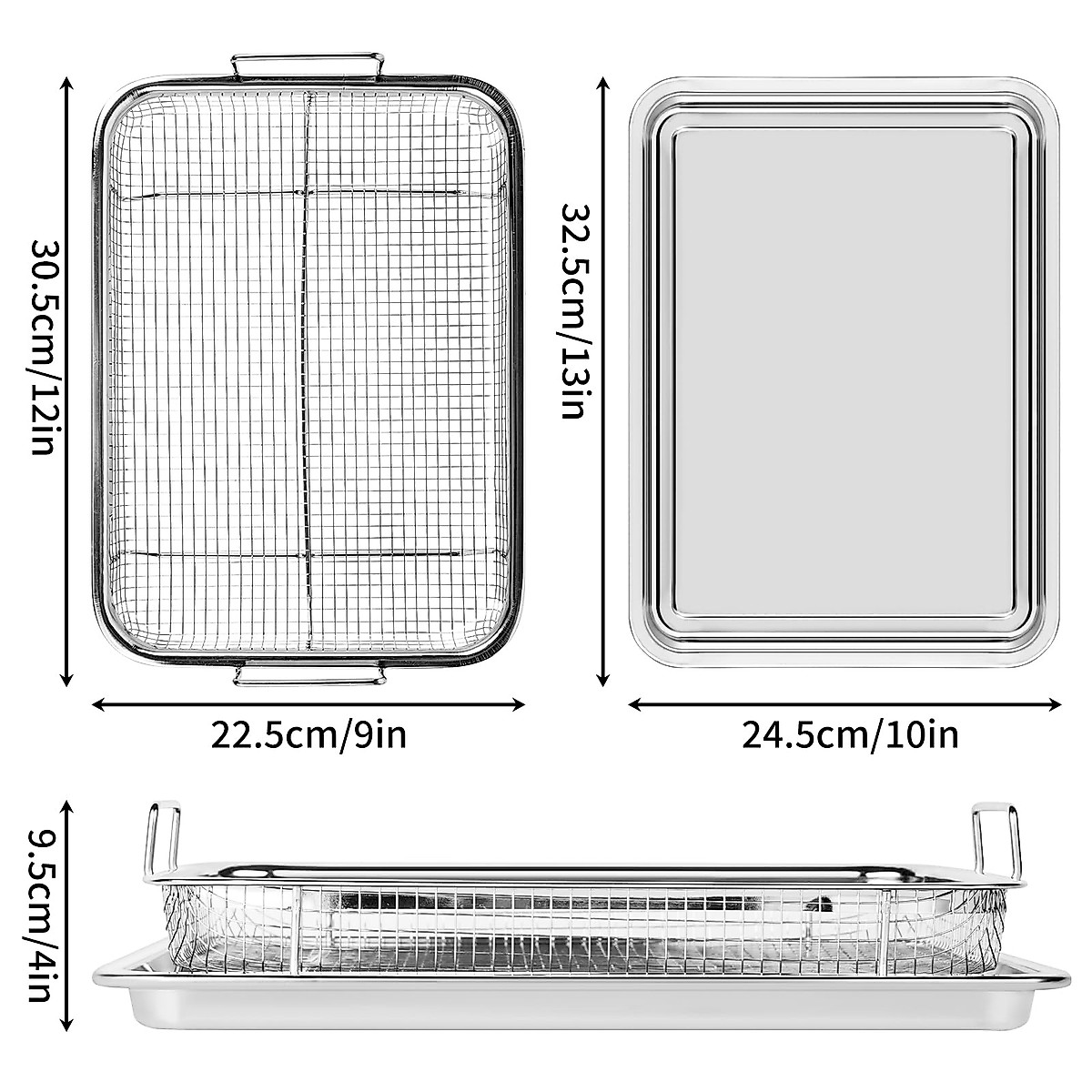 Air Fryer Basket | 12.8" x 9.6" Stainless Steel Non-toxic Basket with Tray | Airfry Toaster Oven Accessories