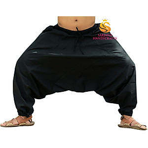 SARJANA HANDICRAFTS Men's Cotton Harem Yoga Baggy Boho Pants (as1, Alpha, one_Size, Regular, Regular, Black1)