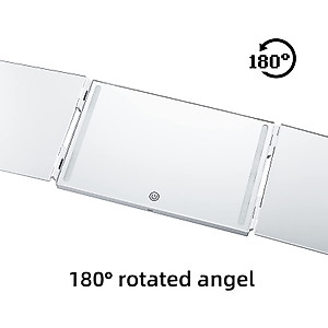 Essbhach 3 Way Mirror for Hair Cutting, 360 Barber Mirror for Women, Barber Supplies Shower 28 LED Mirror, Height Adjustable Hooks, White with LED