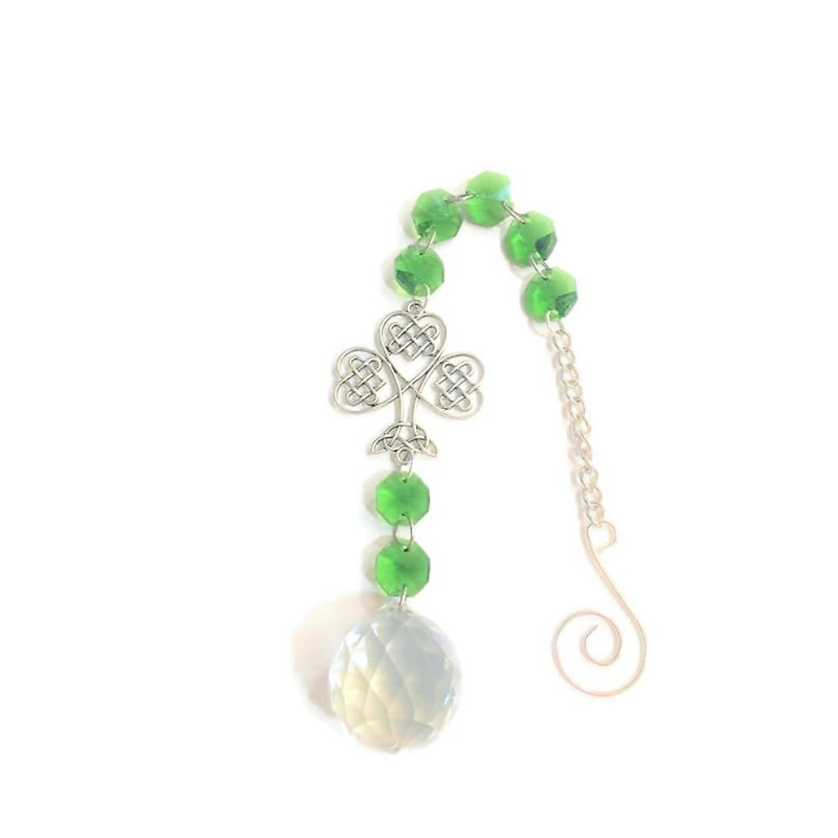 Mystic Celt Treasures- IRISH SHAMROCK SUNCATCHER -12" Irish Suncatcher, USA Handmade, Gift Wrapped, Irish, Shamrock, Ireland, Hearts, Emerald, Clover, Gift