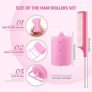 Syhood 12 Pcs Jumbo Foam Sponge Hair Rollers 1.89 Inch Soft Sleeping Curlers Flexible Large Foam Rollers and Rat Tail Comb for Hair Styling(Pink)