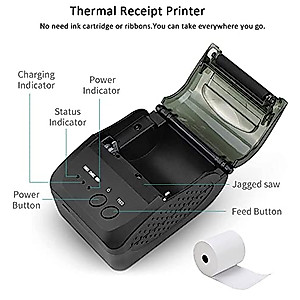 Bluetooth Receipt Printer, 58mm Mini Portable Personal Bill Printer Wireless,Mobile Thermal POS Printer for Small Business, Supports Android/Windows, Not for Square iOS Tablets