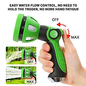 Garden Hose Nozzle, 10 Patterns Metal Water Hose Nozzle Heavy Duty Hose Spray Nozzle with Thumb Control for Watering Lawns,Car Washing,Bathing Pets Green