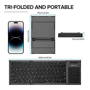 DeLUX Full Size Folding Keyboard 78 Keys, Wireless Bluetooth Keyboard with 2-in-1 Touchpad, Portable Travel Multi-Device and Multi-System Keyboard (KF17)