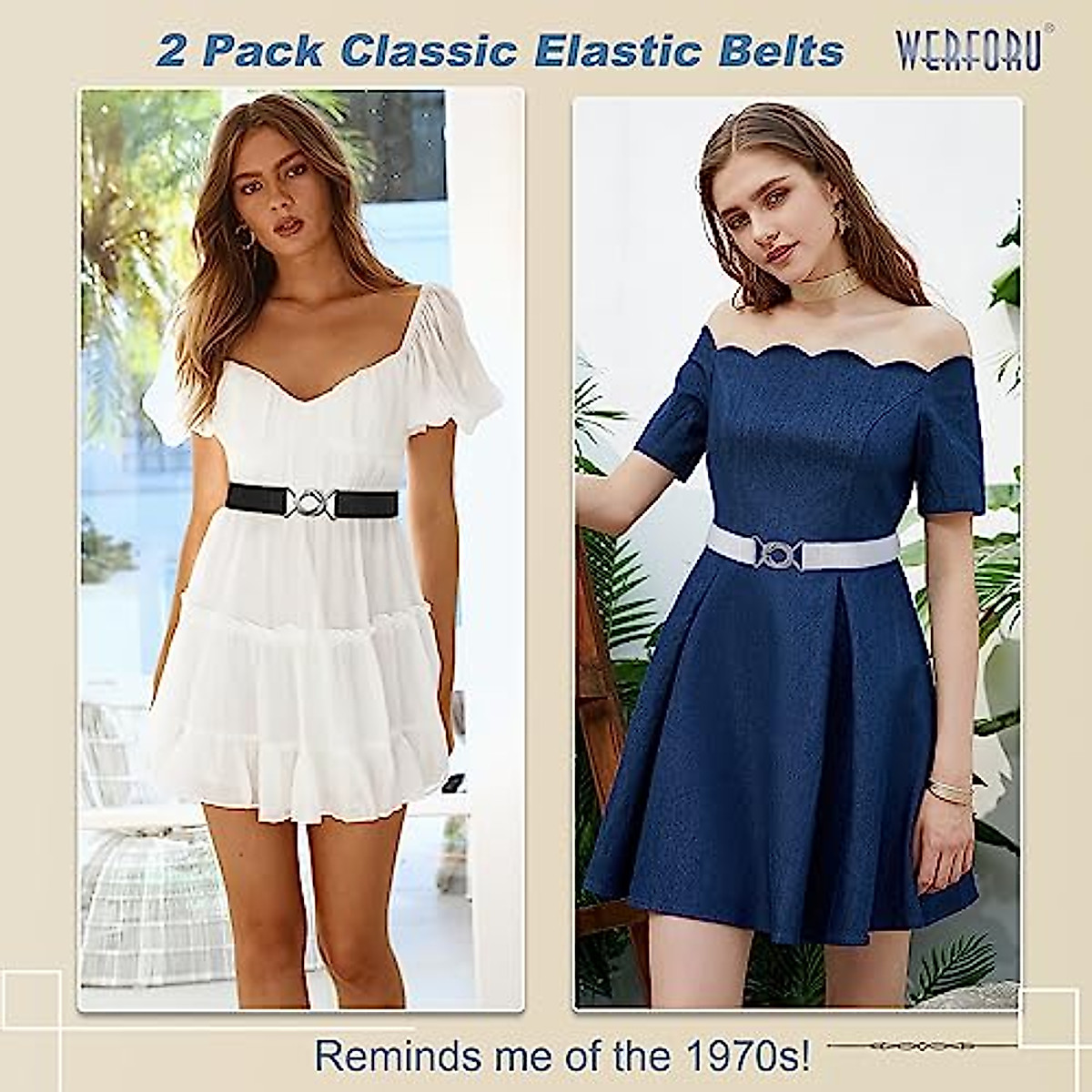 WERFORU 2 Pack Women Men Skinny Elastic Waist Belt Stretchy Thin Belt for Dress Jeans?Black+White, Fit Waist Size 25-28 Inches