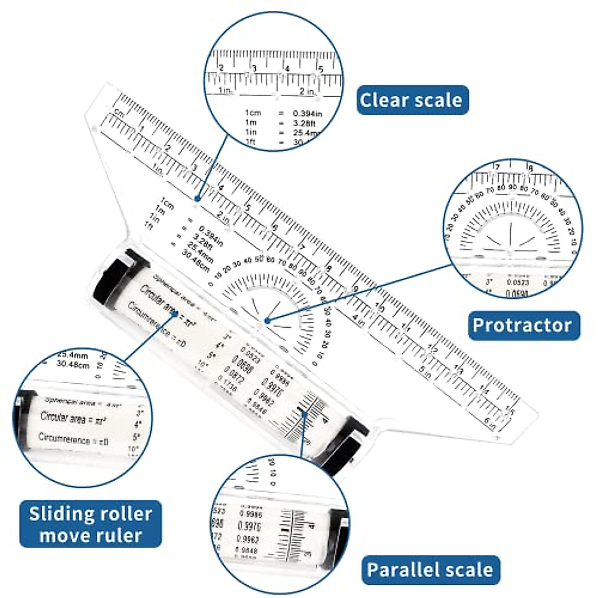 2 Pcs Plastic Measuring Rolling Ruler, 6 Inch Drawing Roller Ruler Parallel Glider Rolling Ruler Drawing Design Ruler for Measuring, Drafting