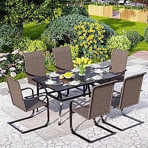 PHI VILLA Outdoor Patio C Spring Rattan Chairs Set of 2 Pieces High Back Wicker Dining Chair with Metal Frame for Patio, Deck, Porch - Brown