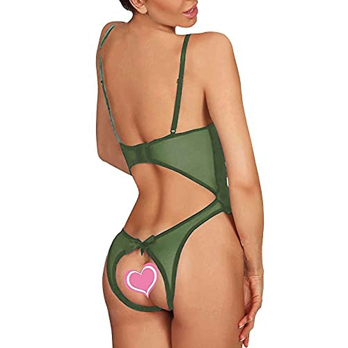 ALLureLove Lingerie for Women Sexy One-Piece Teddy Lingerie Bodysuit Lace Nightie (Small, Green)