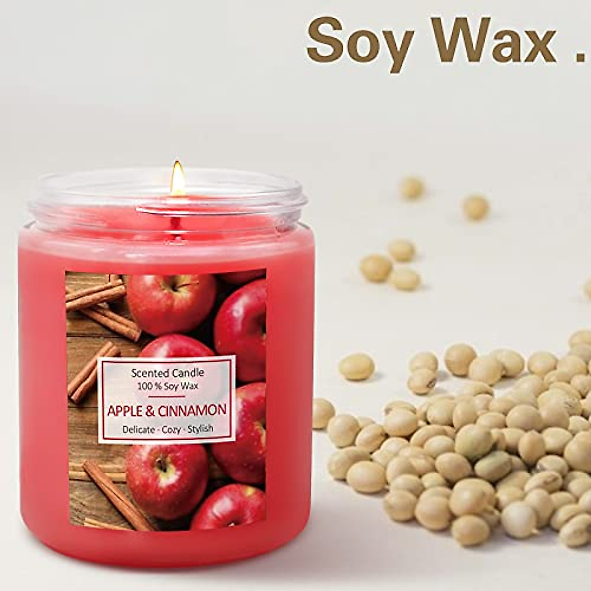 SCENTORINI Scented Candles, Apple Cinnamon Scented Candle, 7 oz Natural Soy Wax Candle, Aromatherapy Candle Gift Set for Halloween, Christmas