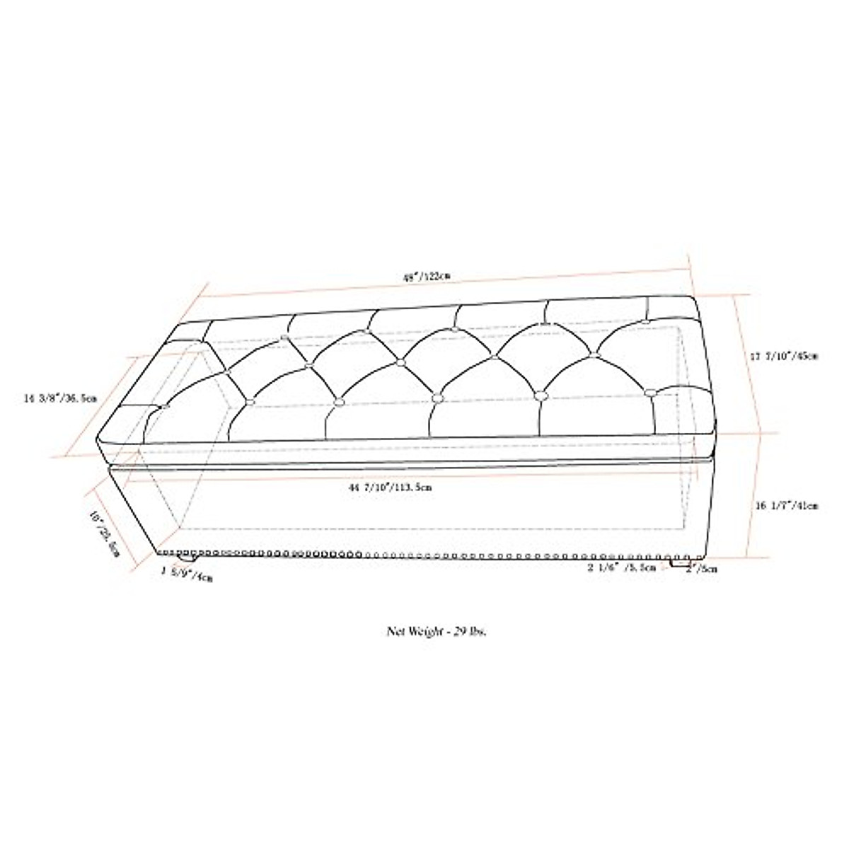 SIMPLIHOME Hamilton 48 inch Wide Rectangle Lift Top Storage Ottoman in Upholstered Distressed Black Tufted Faux Leather with Large Storage Space for Living Room, Entryway, Bedroom, Transitional