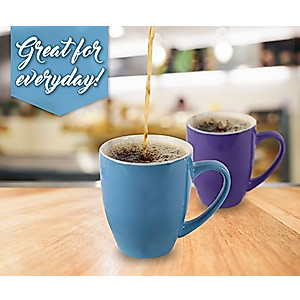 Klikel 6 Colored Coffee Mugs Set - 16oz Flat Bottom Stoneware - Bright Multi Colored