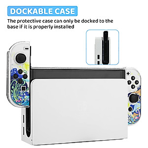 GLDRAM Glitter Clear Case Compatible with Nintendo Switch OLED, Anti-Scratch PC Protective Skin Cover, Flash Shiny Switch OLED Shell Accessories with Fireflies & Mushroom Pattern