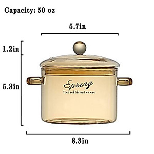 Glass Simmer Pot with Cover Glass Cookware for Stovetop 1.5L Glass Saucepan with Double handle for Stovetop Safe for Pasta Noodle Soup Milk Baby Food （Amber）