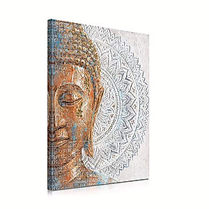 B BLINGBLING Gold Buddha Canvas Wall Art: 3D Mandala Flower Blossom Buddha Painting with Gold Foil Reproduction Print on Blue Canvas Wrapped and Ready for Hang 24"x32"