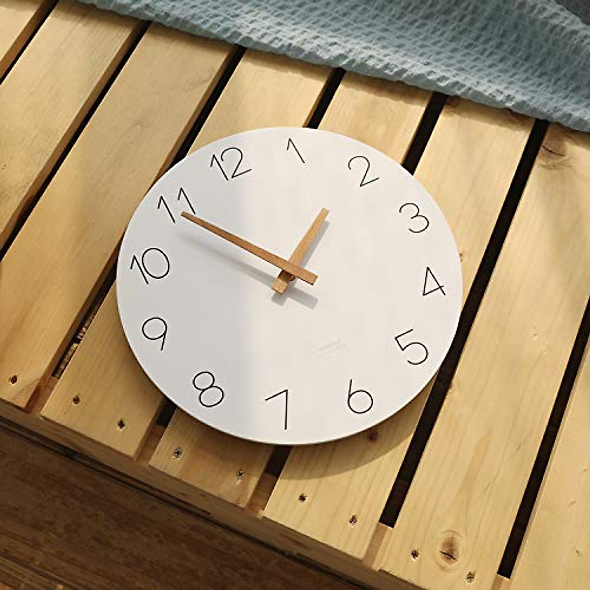 mooas Flatwood Wall Clock, 12" Wood Wall Clock Non-Ticking Sweep Movement Decorative Wall Clock Battery Operated Wall Clock Clock for Home Living Room Kitchen Bedroom Office School Hotel