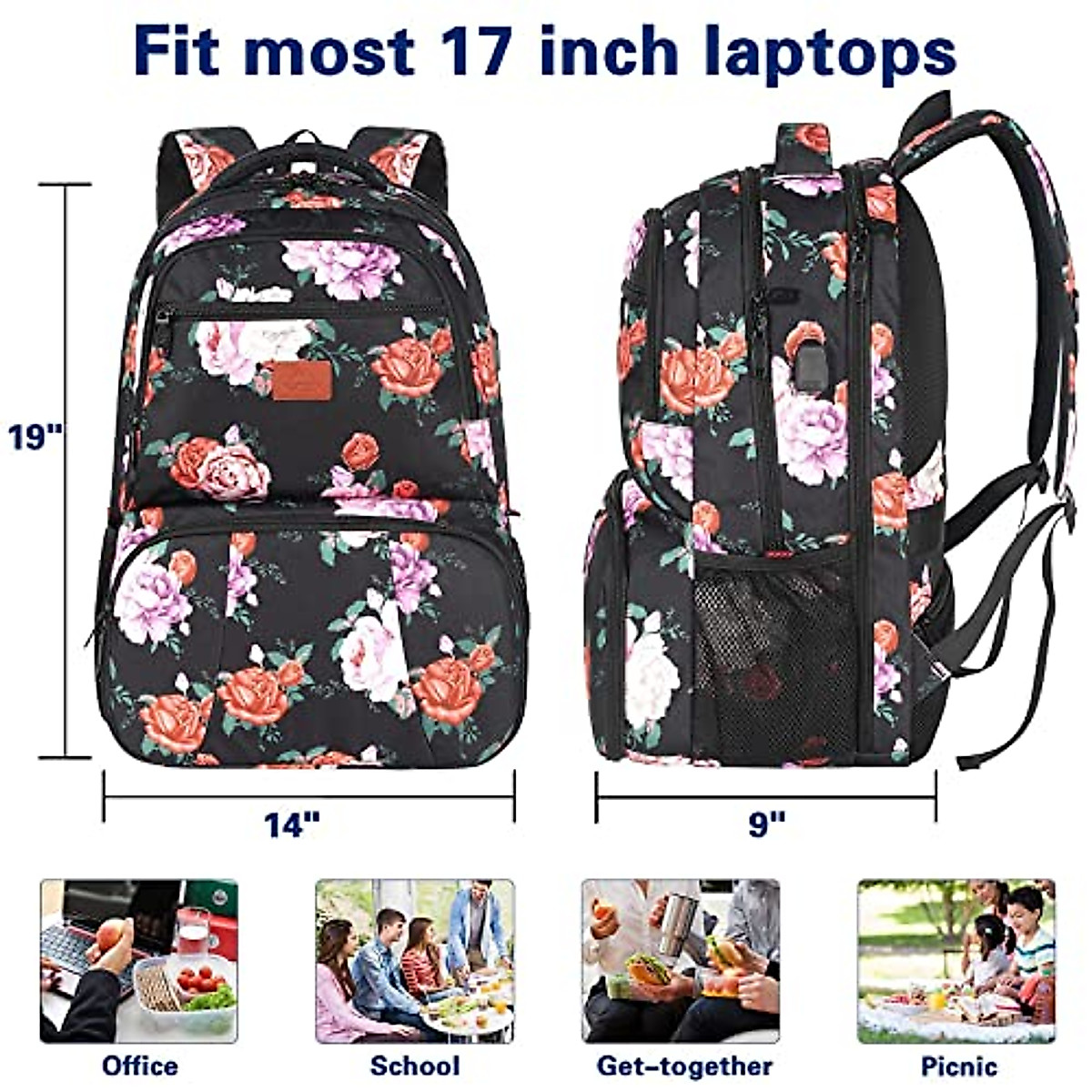 MATEIN Lunch Backpack for Women, Insulated Cooler Backpack with USB Charging Port, Water Resistant Lunch Box Backpack with Laptop Compartment Fits 17 Inch Computer Backpack Daypack for Picnic Travel