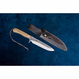 Brazilian Flame Camper Trout 8-Inch Stainless Steel Knife Full Tang with Imbuia Wood Handle, Premium Fixed Blade Knife with Leather Sheath for Camping, Hunting, Fishing, and Food Prep