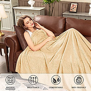 inhand Fleece Throw Blankets, Super Soft Flannel Cozy Blankets for Adults, Washable Lightweight Fuzzy Blanket for Couch Sofa Bed Office, Throw Size Warm Plush Blankets for All Season (50"×60",Cream)