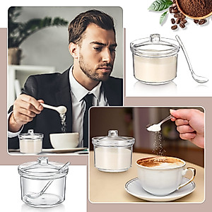 Patelai 4 Pieces Sugar Bowl Acrylic Clear Sugar Bowl with Lid and Salt Spoon Storage Sugar Jar with Airtight Lid for Sugar, Salt, Tea, Spices, Herbs, Condiments (13 oz)