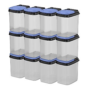 Multi-Purpose Hardware Storage Bins - Buddeez Bits and Bolts Small Storage Containers, Hardware Organizers, Clear Containers With Blue Stackable Lids, Bolt and Screw Organizer (1 Quart - 12 Pack)