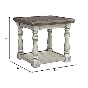 Signature Design by Ashley Havalance Farmhouse Square End Table with Floor Shelf, Vintage Gray & White with Weathered Finish