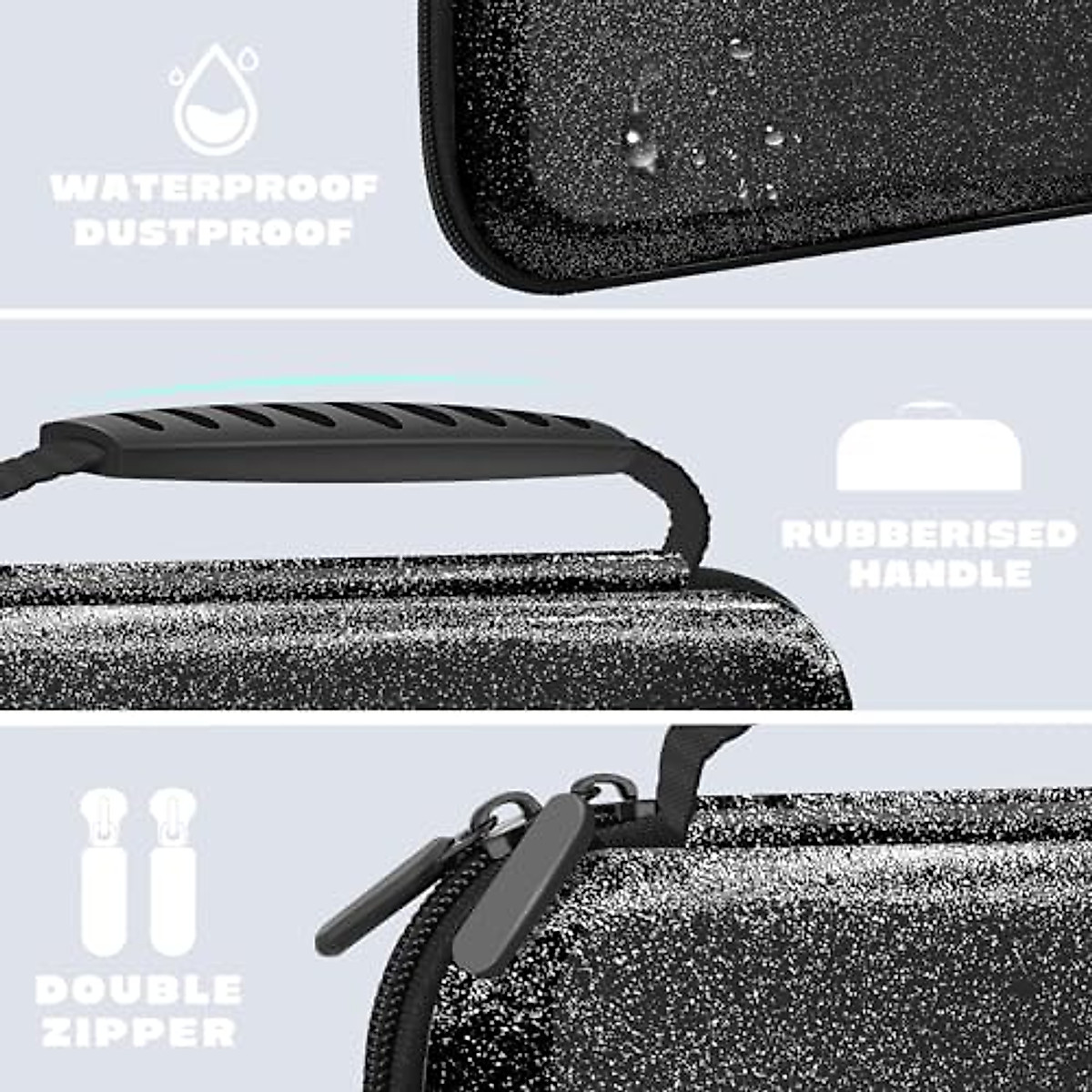 homicozy Glitter Carrying Case Compatible with Nintendo Switch OLED & Switch Console,Black Protective Hard Travel Case Shell Pouch for Nintendo Switch Console/Accessories,Switch Gaming Case for Girls