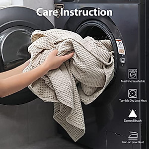 Waffle Blanket Queen 100% Cotton Bed Blanket,380 GSM Waffle Weave Throw Blanket for All Seasons, Pre-Washed and Anti-Shrinkage Soft Lightweight Blanket for Bed, Sofa (Khaki,90x90)