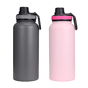 Vmini Spout Lid, Compatible with Hydro Flask Wide Mouth Sports Water Bottle, 5 Different Color Rubber Rings, Big Handle, Easy to Carry, Compatible with Most Wide mouth bottle - Black - 2 PACK
