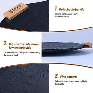 Non-stick Aluminum Korean Grill Pan 13.78 Inch Black Camp Fire BBQ Natural Material Griddle Pan with Wood Handle for both home and outdoor fire camping stoves (Black)