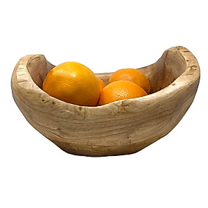 TJ Global Handmade Wood Bowl Rectangular shape Handcarved Natural Root Wood Crafts Bowl Fruit Salad Serving Bowls with Metal Stand - Small (L8 x W7 x H4)