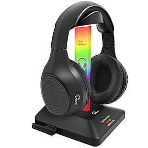 WallarGe Wireless Headphones for TV Watching with 5.8GHz RF Transmitter Charging Dock, Over-On Ear TV Headphones Wireless for 25Hrs Playtime and No Lip-Sync Delay, Plug & Play