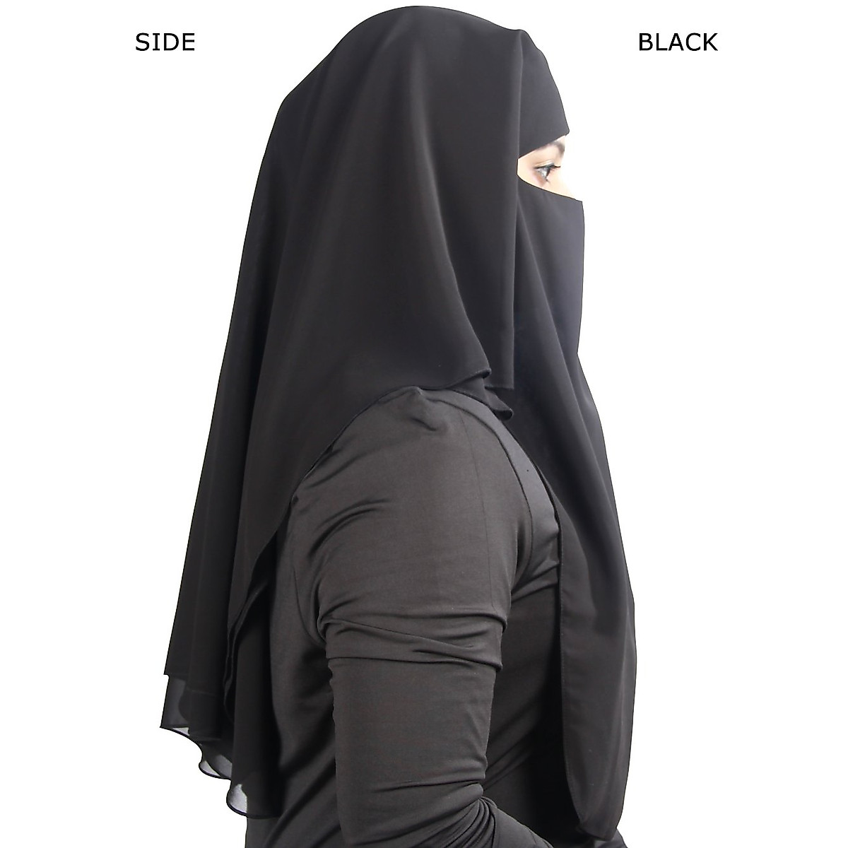 MyBatua 3 Layers Saudi Niqab In Breathable Black Georgette, Wholesale Price, 1pc Face Veil NQ-003