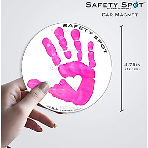 Safety Spot Magnet - Kids Handprint for Car Parking Lot Safety - White Background (Blue)