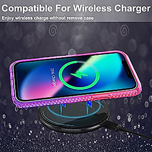 iPhone 13 Mini Case, [with Tempered Glass Screen Protector Included], STARSHOP Liquid Bling Sparkle Floating Glitter Quicksand Phone Case Girls Women Cute for iPhone 13 Mini - Pink/Purple