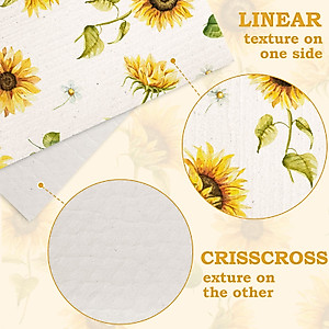 Whaline Sunflower Swedish Kitchen Dishcloth Watercolor Spring Summer Flower Cotton Kitchen Towel Floral Absorbent Dishcloth for Party Home Housewarming Cleaning Counter Wipes, 7 x 8 Inch, 4Pcs