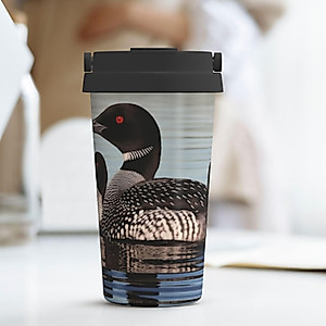 Insulated Coffee Mug Loon Birds 17oz Double Wall Vacuum Stainless Steel Tumbler With Leak-Proof Lid And Handle, Cute Travel Thermos Mug For Cold Hot Drinks
