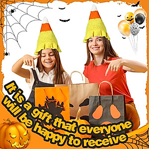 Panitay 10.63 x 12.99 Inch Candy Corn Witch Hat Crochet Pattern for Women Adult Knitted Crochet Wizard Hat for Autumn Halloween Cosplay Party Decorations, Orange, White and Yellow