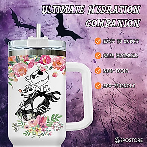 Christmas Gifts for Movie Lovers, Just a Girl who Loves Jack Skeleton 40 oz Tumbler with Handle and Straw, Nightmare Before Movie Cup, Movie Character Mug, Gifts for Men Women on Christmas, Halloween