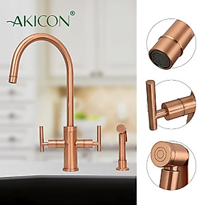 Two-Handle Widespread Kitchen Faucet with Side Sprayer (Copper)